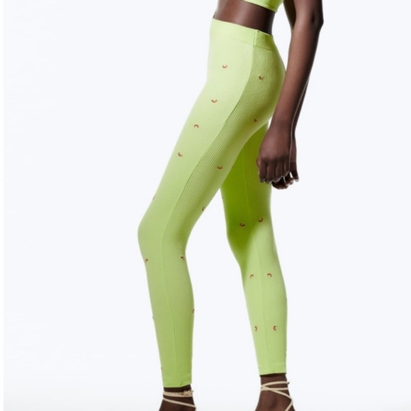 Zara | Pants & Jumpsuits | Zara Embroidered Ribbed Limitless Contour ...